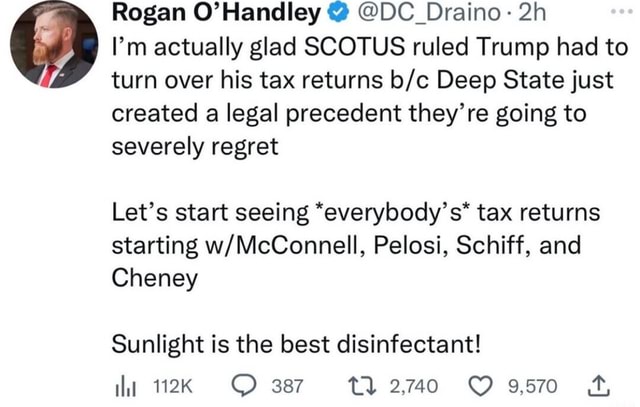Rogan O'Handley @ @DC_Draino- I Pm actually glad SCOTUS ruled Trump had ...