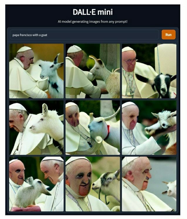 DALL-E mini {Al model generating images from any prompt! papa francisco witha goat - iFunny