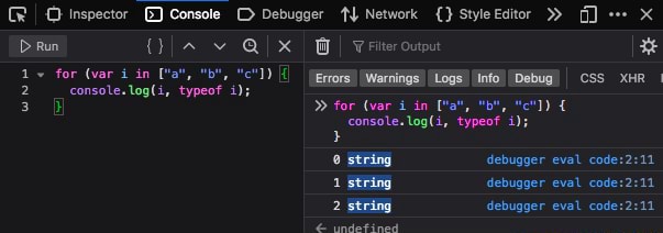 Inspector Console Debugger Network Styleeditor D Run Qi Triter Output For Var In For Var In 1