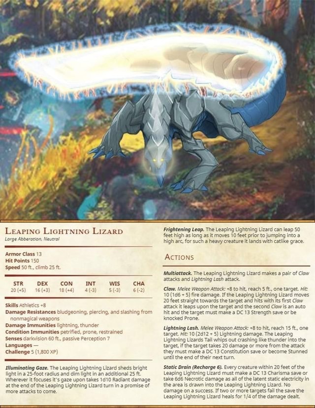 LeapinG LiGHTNING LizarD Large Abberotion, Neutral 'Armor Clas: Hit ...