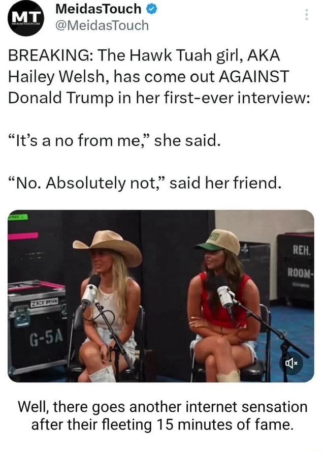 MeidasTouch @ @MeidasTouch BREAKING: The Hawk Tuah girl, AKA Hailey ...