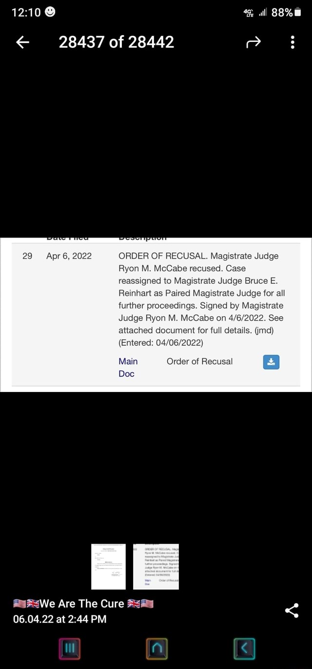 All 28437 of 28442 29 Apr 2022 ORDER OF RECUSAL. Magistrate Judge Ryon ...