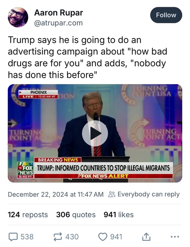 Aaron Rupar @atrupar.com Trump says he is going to do an advertising ...