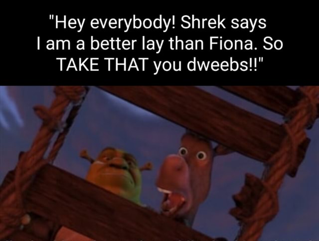 "Hey everybody! Shrek says I am a better lay than Fiona. So TAKE THAT ...