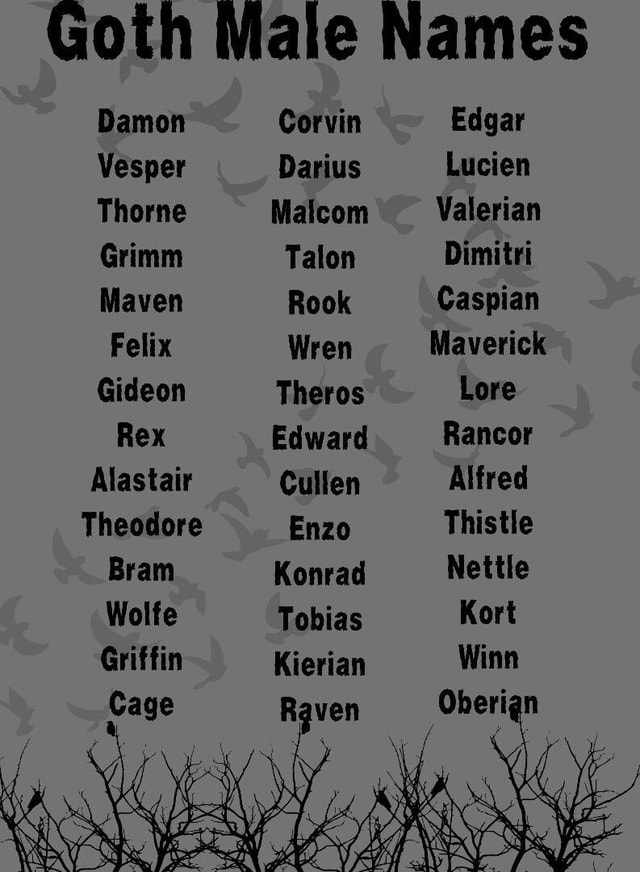 Goth Male Names Damon Vesper Thorne Grimm Maven Felix Gideon Rex ...