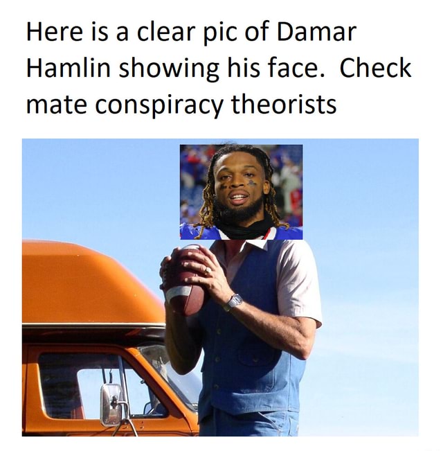 Here is a clear pic of Damar Hamlin showing his face. Check mate ...