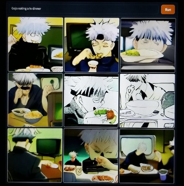Gojo eating a tv dinner - iFunny