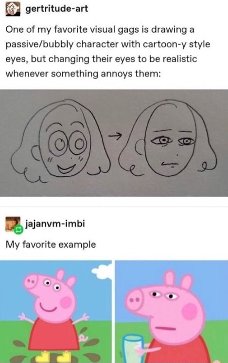 One of my favorite visual gags is drawing a character with cartoon-y ...
