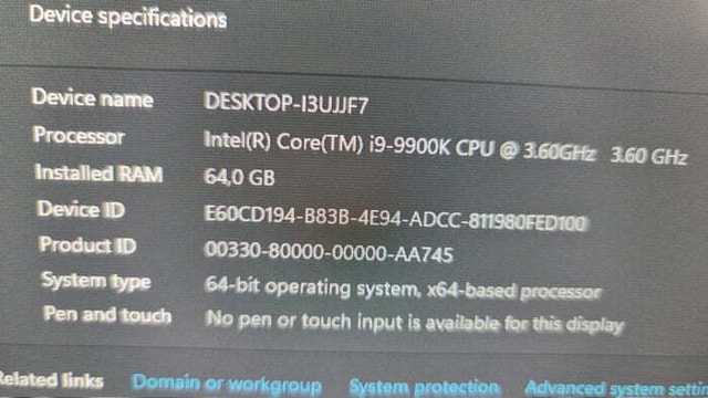 Device specifications Device name DESKTOP-I3UJF7 Processor i9-9900K cpy ...