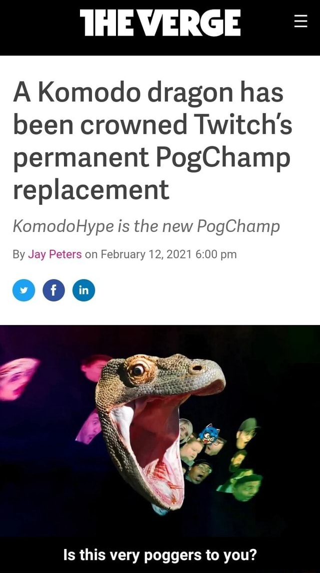 THE VERGE A Komodo dragon has been crowned Twitch's permanent PogChamp replacement KomodoHype is ...