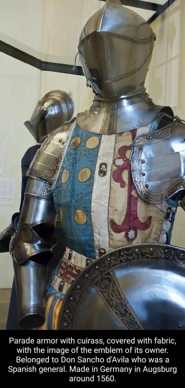 Parade armor with cuirass, covered with fabric, with the image of the ...