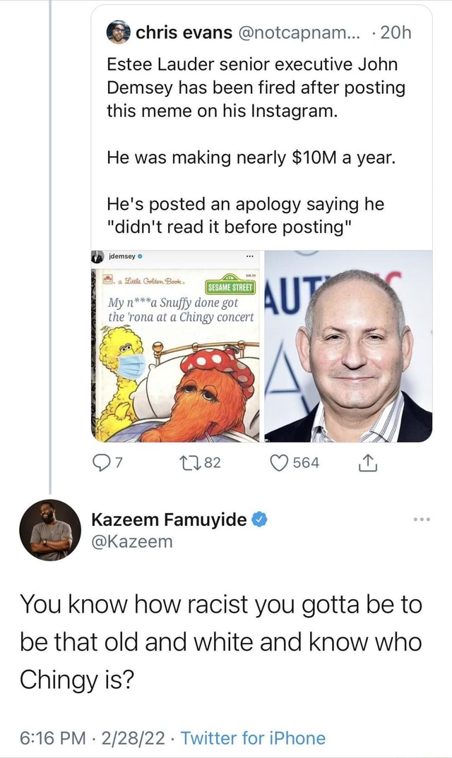 & chris evans @notcapnam... Estee Lauder senior executive John Demsey ...