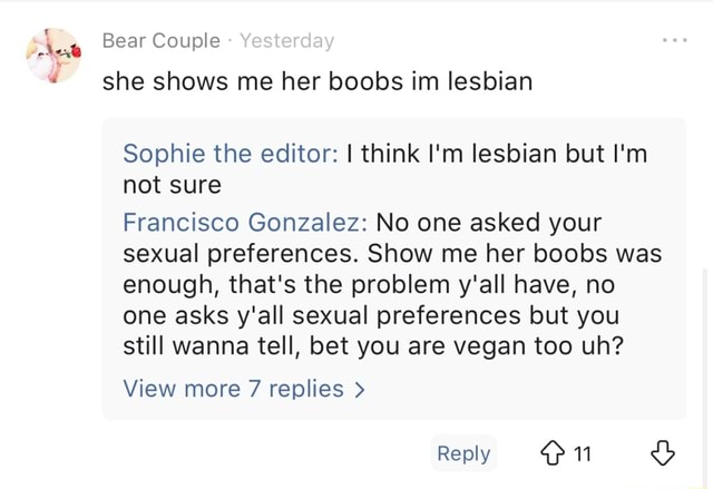 Bear Couple She Shows Me Her Boobs Im Lesbian Sophie The Editor I