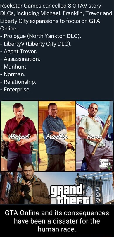 Rockstar Games cancelled 8 GTAV story DLCs, including Michael, Franklin ...
