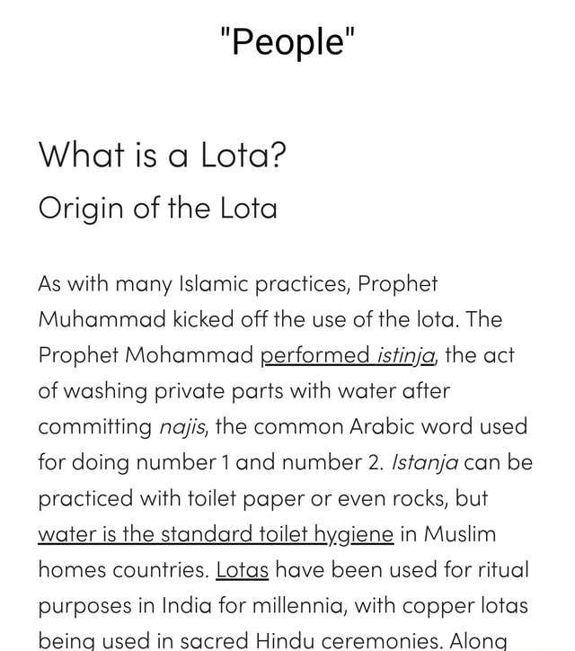"People" What is a Lota? Origin of the Lota As with many Islamic ...