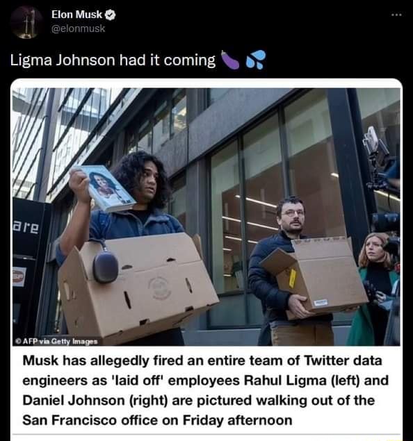 Ligma Johnson had it coming Musk has allegedly fired an entire team of ...