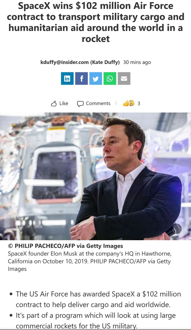 Spacex Wins 102 Million Air Force Contract To Transport Military Cargo