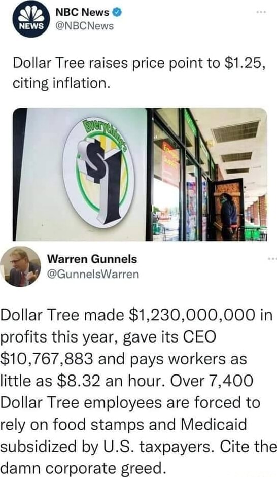 NBC News @NBCNews Dollar Tree raises price point to $1.25, citing ...
