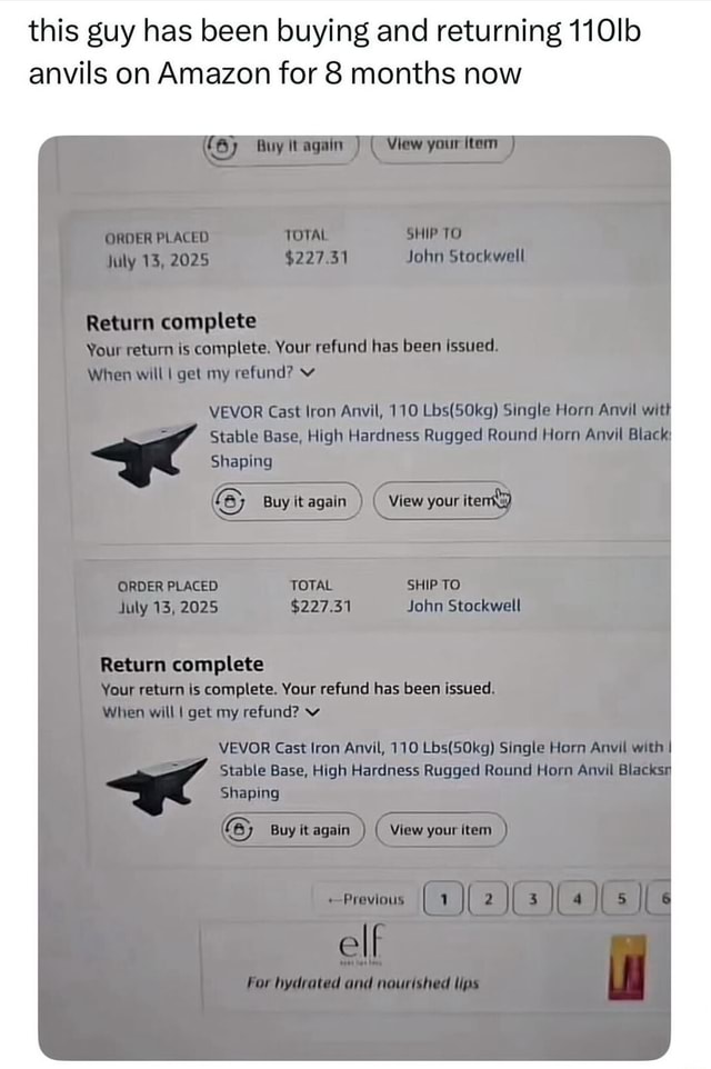 This guy has been buying and returning 110lb View Stackwall anvils on ...