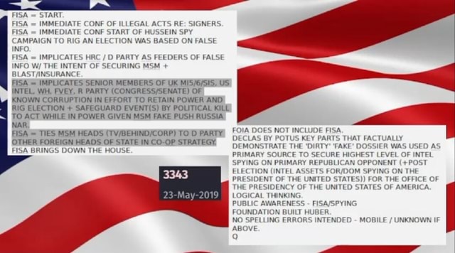 FISA = START FISA = IMMEDIATE INF OF ILLEGAL ACTS RE: SIGNERS, FISA ...