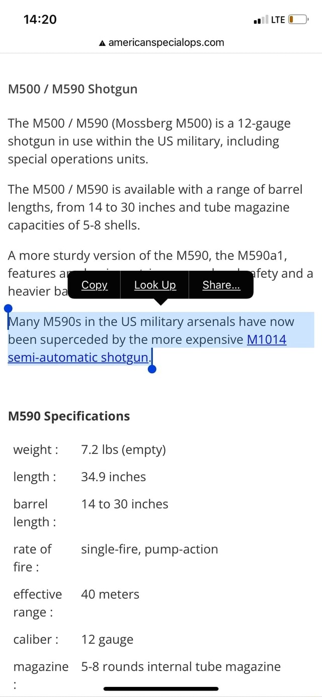 M500 / M590 Shotgun LTE The M500 / M590 (Mossberg M500) is a 12-gauge ...
