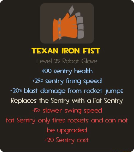 TEXAN IRON FIST Level 25 Robot Glove +100 sentry health +25% sentry ...