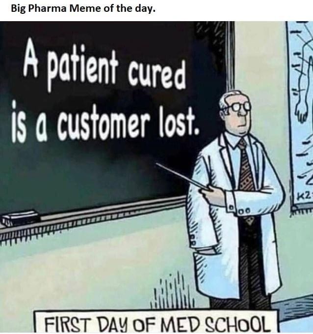 Big Pharma Meme of tine clay. Patient cured customer lost PIRCT DAY OF ...