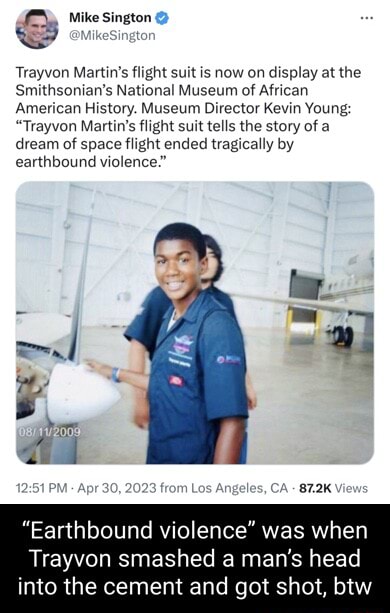 Mike Sington Trayvon Martin's flight suit is now on display at the ...