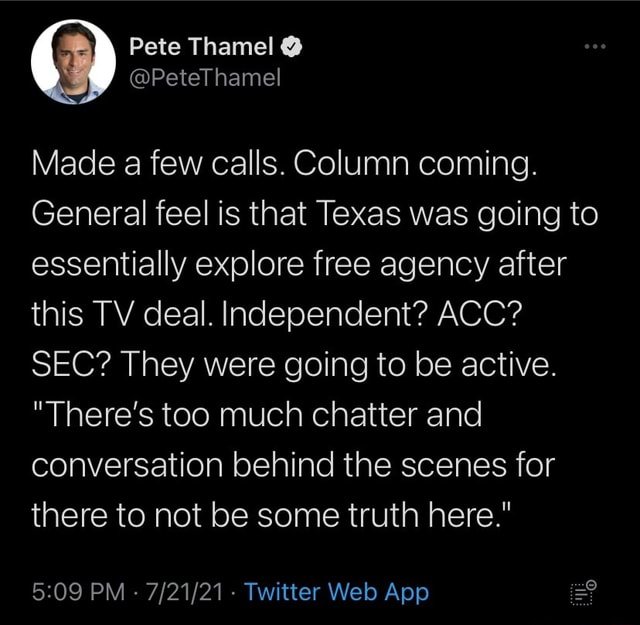 Pete Thamel @PeteThamel Made a few calls. Column coming. General feel ...