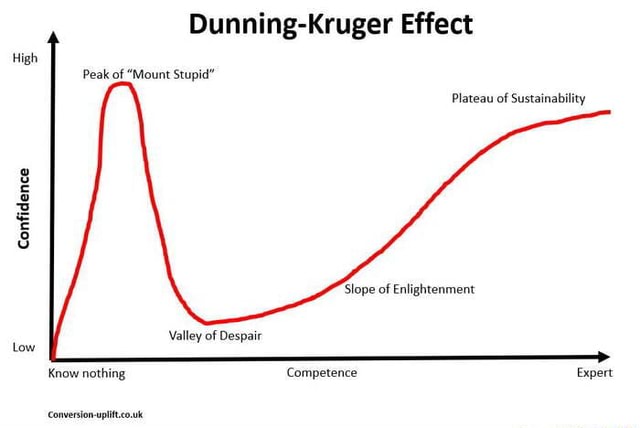 Dunning-Kruger Effect High Peak of "Mount Stupid" Plateau of ...