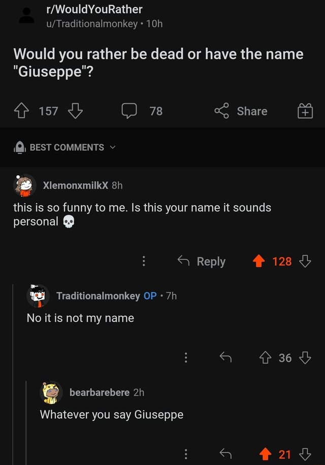 Would you rather be dead or have the name "Giuseppe"? 78 Share BEST ...