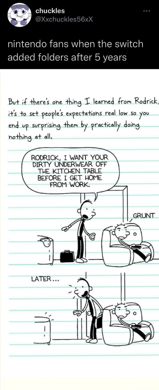 Chuckles nintendo fans when the switch added folders after 5 years But ...