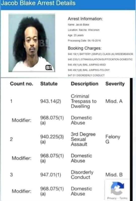 Jacob Blake Arrest Details Arrest Information: ame sacob iake age ...