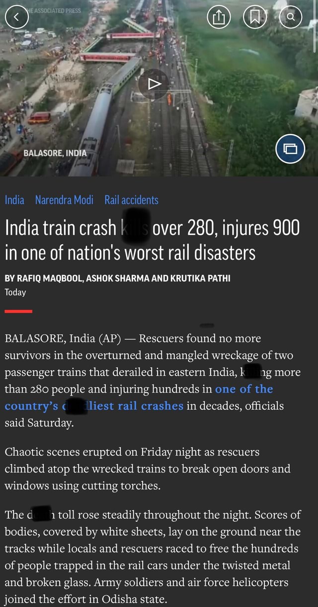 BALASORE, INDIA India NarendraModi Rail accidents India traincrash ...