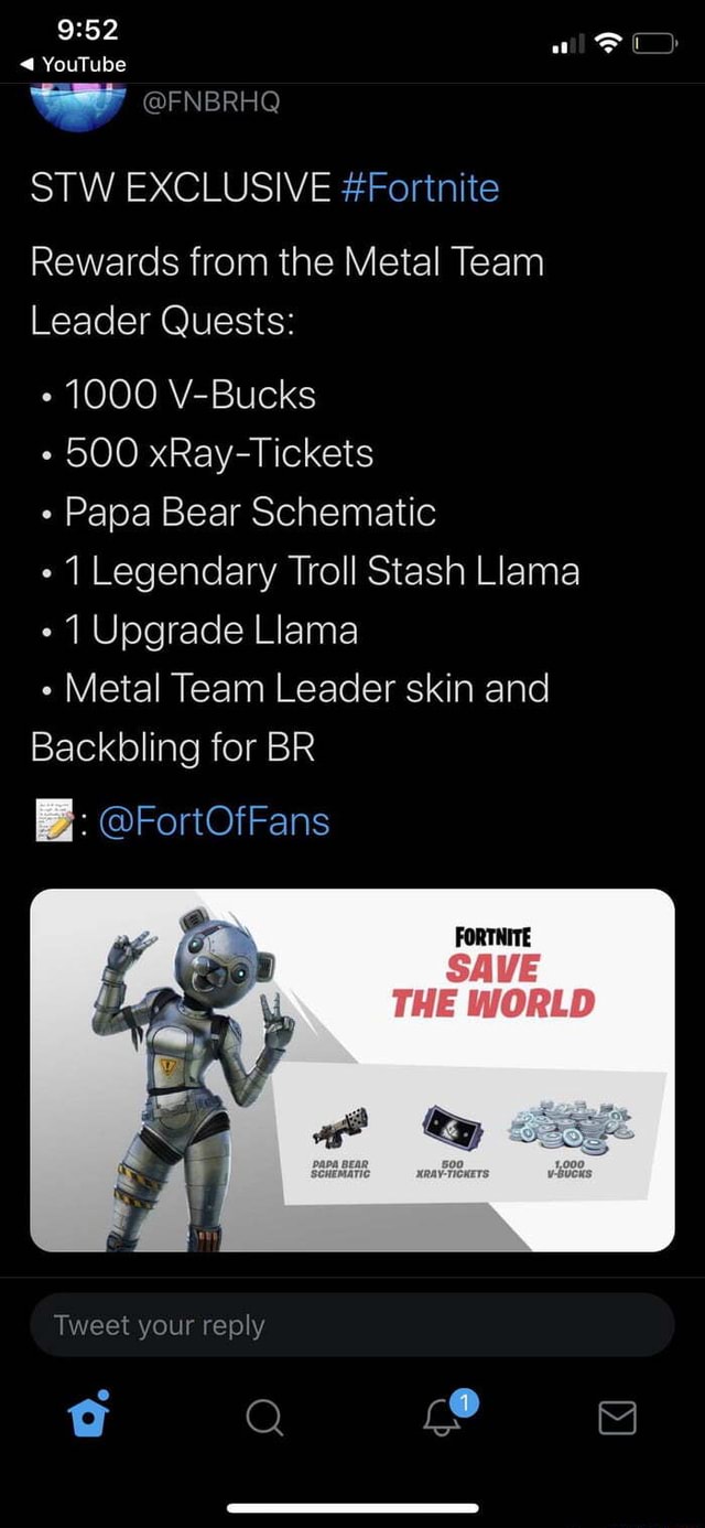 YouTube STW EXCLUSIVE #Fortnite Rewards from the Metal Team Leader ...