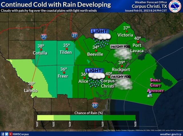Continued Cold with Rain Developing Corpus Christi, TX Cloudy with ...