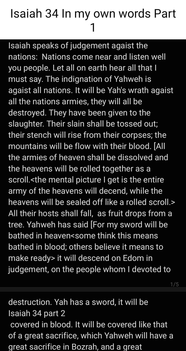 Isaiah 34 In my own words Part Isaiah speaks of judgement agaist the ...