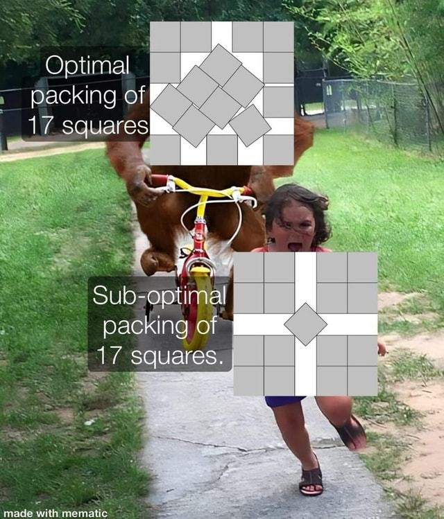 Optimal packing of squares Sub-Optimal packing of 1/ squares. - iFunny