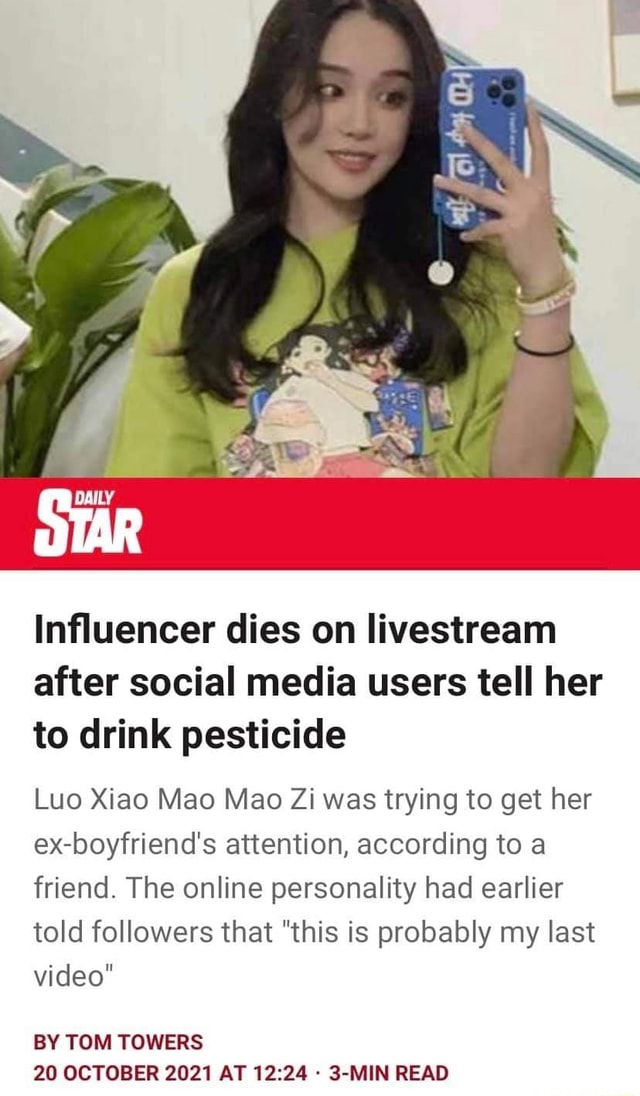 Influencer dies on livestream after social media users tell her to ...