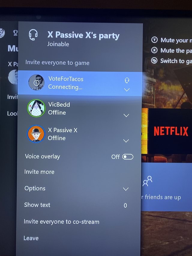Xbox party connection issues - X Passive X's party Mute your Joinable ...