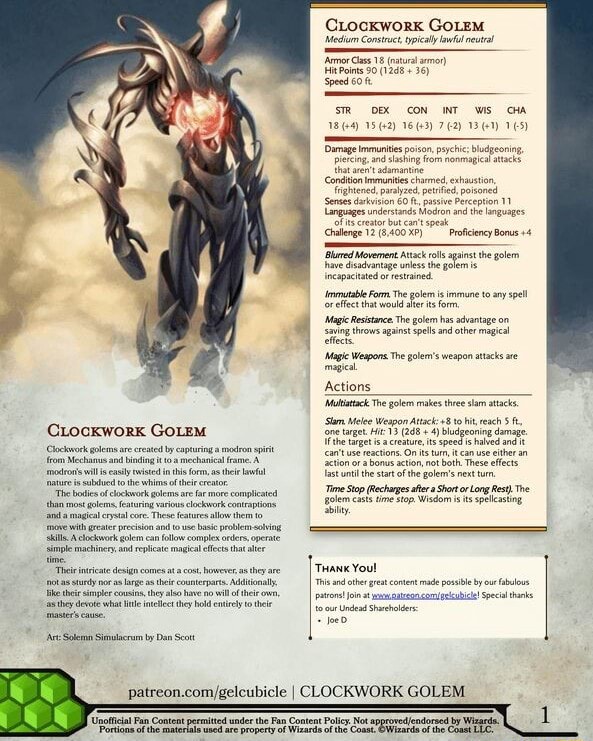 CLocKworK GOLEM from olems are rety eapturing spit from Mechanus and ...