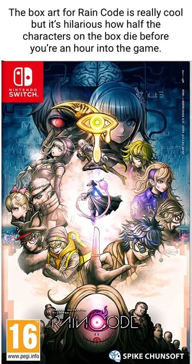 The box art for Rain Code is really cool but it's hilarious how half ...