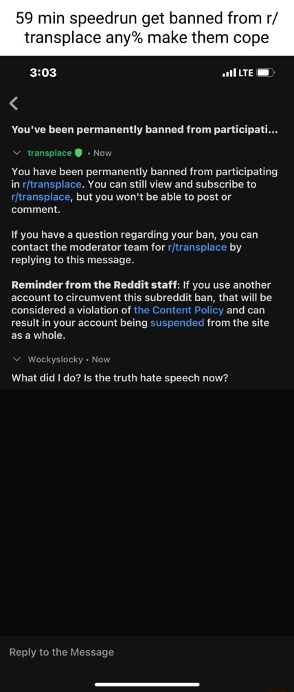 59 min speedrun get banned from r/ transplace any% make them cope You ...