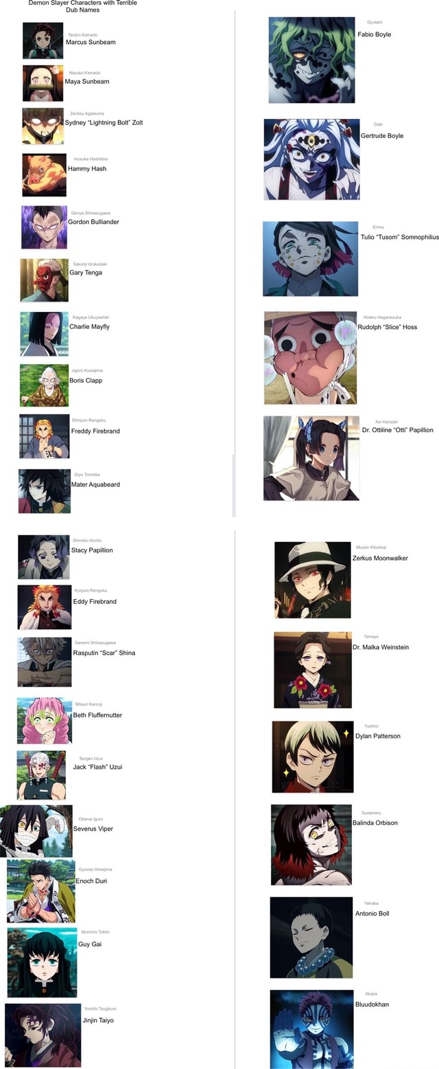 Demon Slayer Characters with Terrible Dub Names Marcus Sunbeam Maya ...