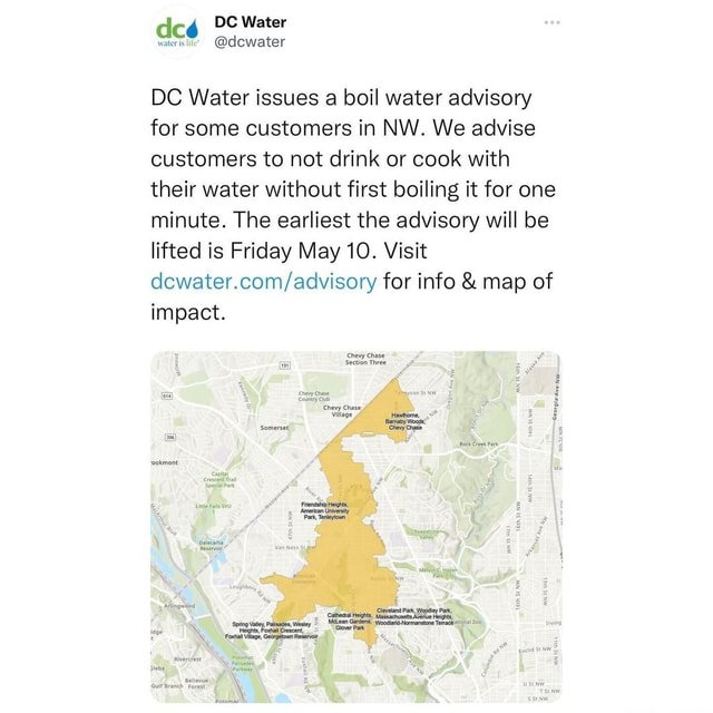 FYI - DC Water on ~@dcwater DC Water issues a boil water advisory for ...