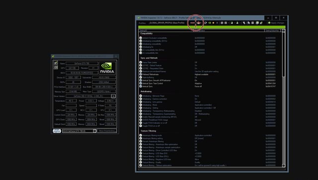 Click this little arrow to choose your profile. - NVIDIA Inspector 1.9. ...