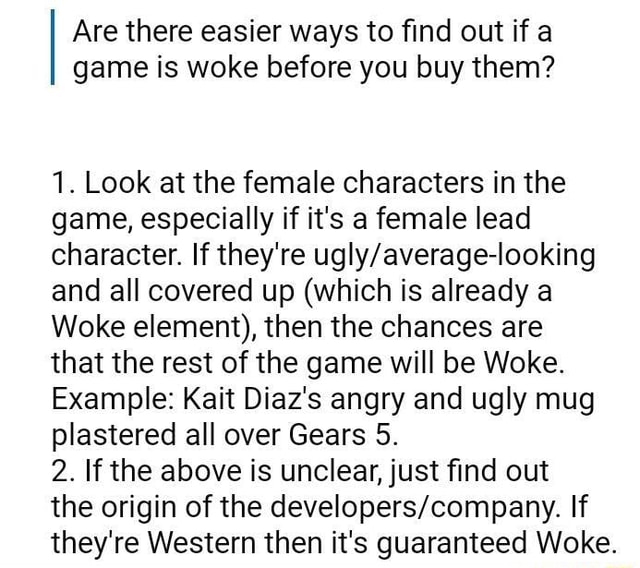 Are there easier ways to find out if a game is woke before you buy them ...