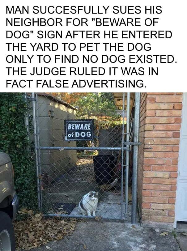 MAN SUCCESFULLY SUES HIS NEIGHBOR FOR "BEWARE OF DOG" SIGN AFTER HE ...