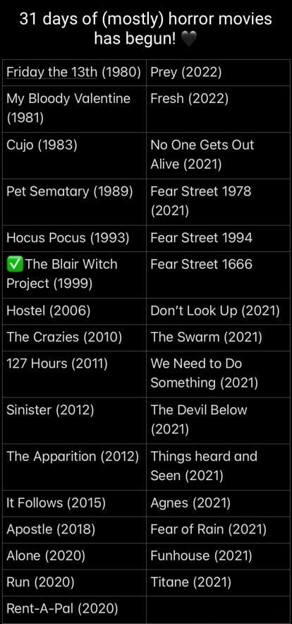 31 days of (mostly) horror movies has begun! Friday the 13th (1980 ...
