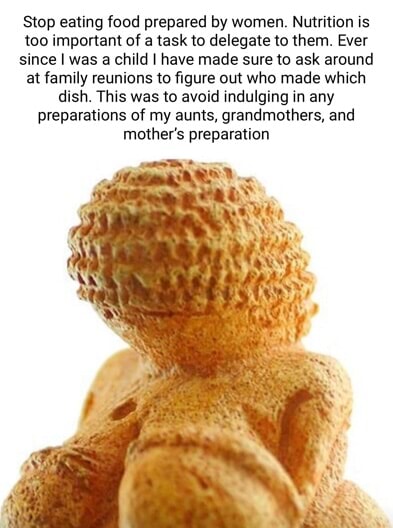 Stop eating food prepared by women. Nutrition is too important of a ...